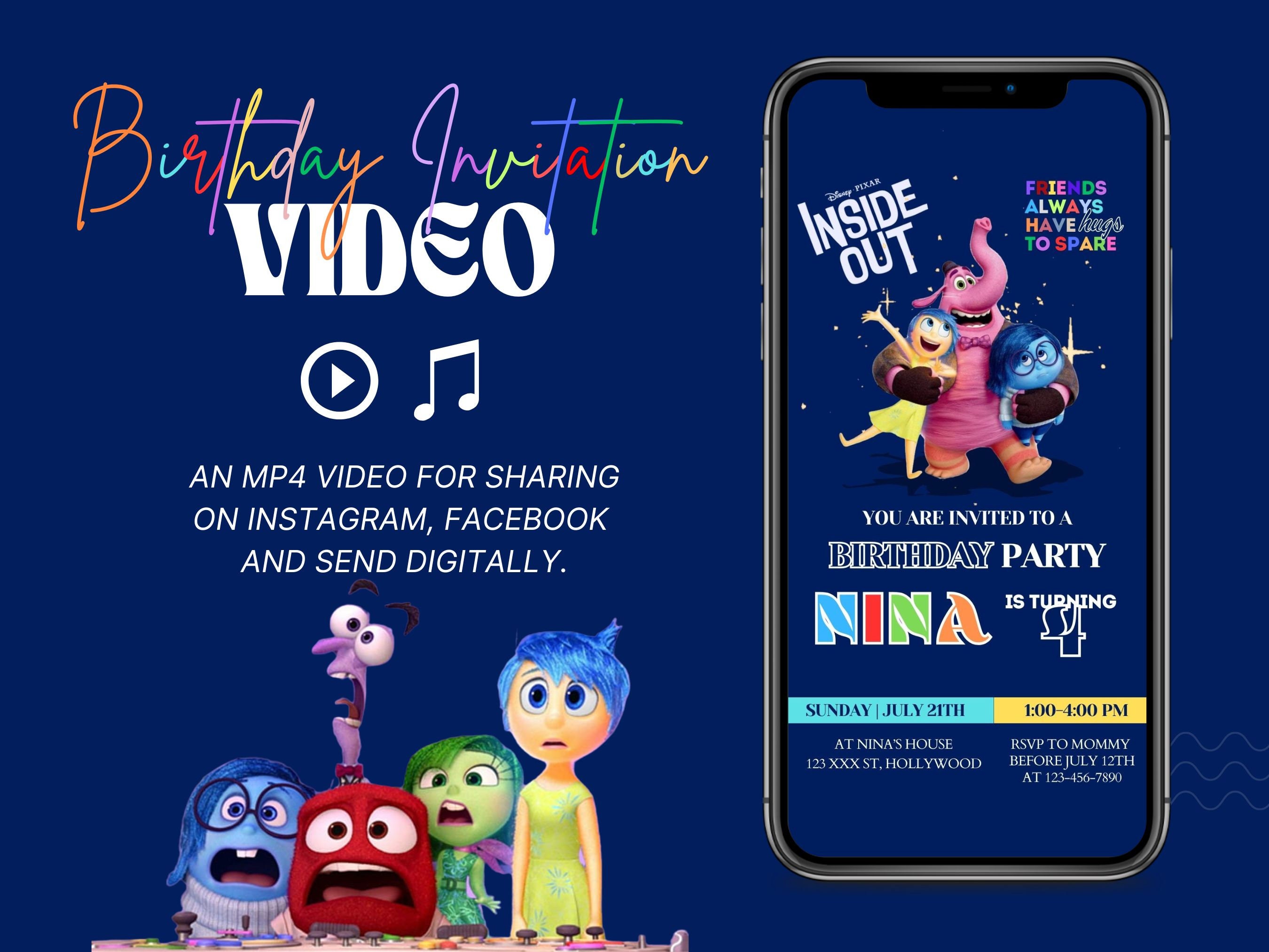 Inside Out Invitation, Inside Out Birthday Invite, Party Invite, Custom ...