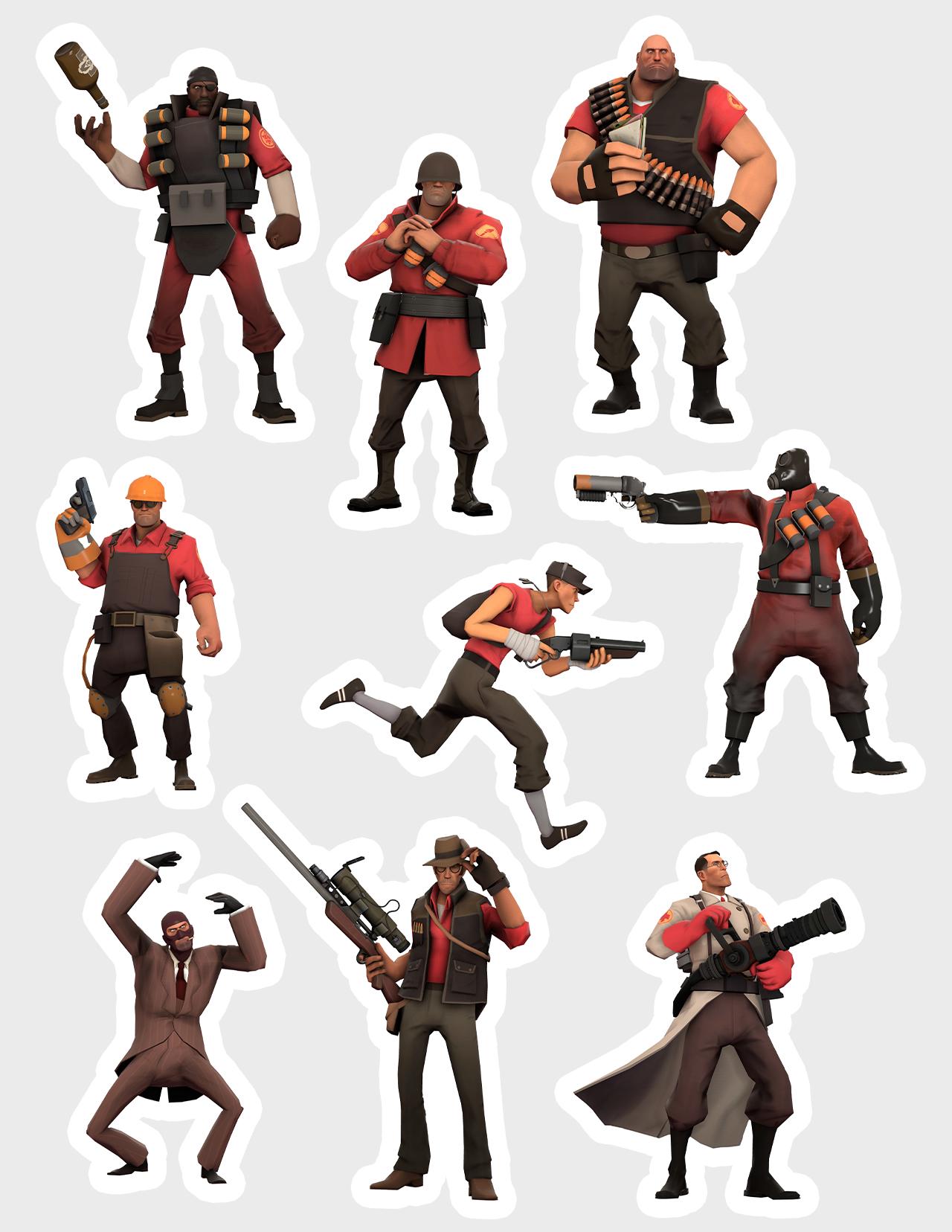 TF2 Sticker Sheet - All Team Fortress Two Classes - Scout Soldier Pyro ...