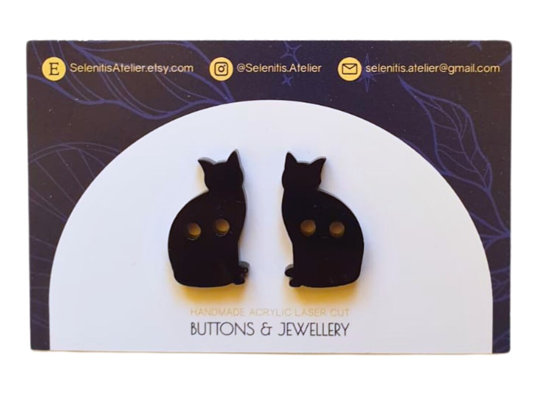 Black Cat Sitting Sewing Buttons Set of 2 for Feline Lovers Ideal for ...