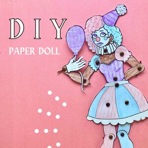 Articulated Clown Paper Doll Clown Girl PRINTABLE DIY Paper Doll ...