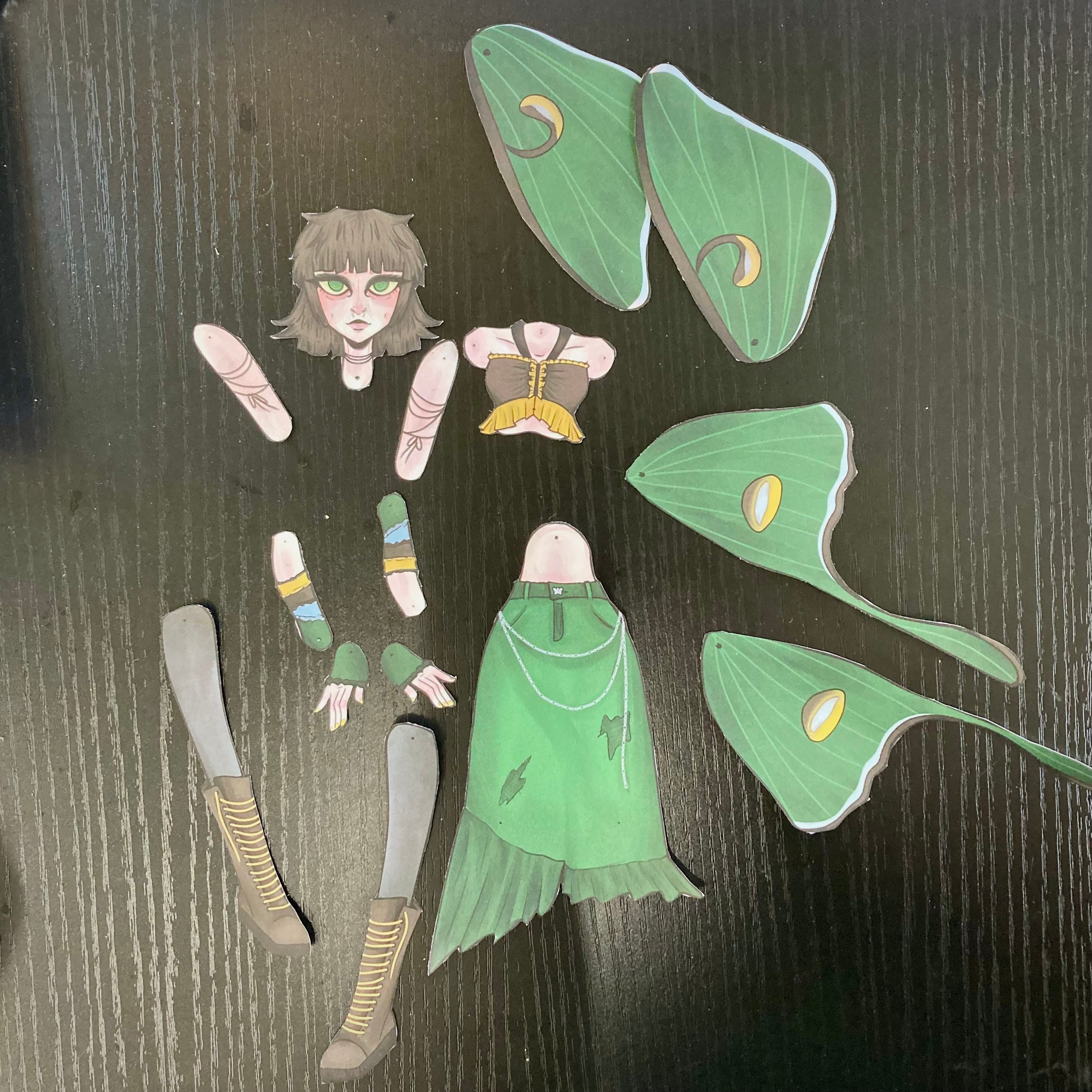 Luna Moth Articulated Paper Doll Fairy Grunge Girl PRINTABLE DIY Paper ...