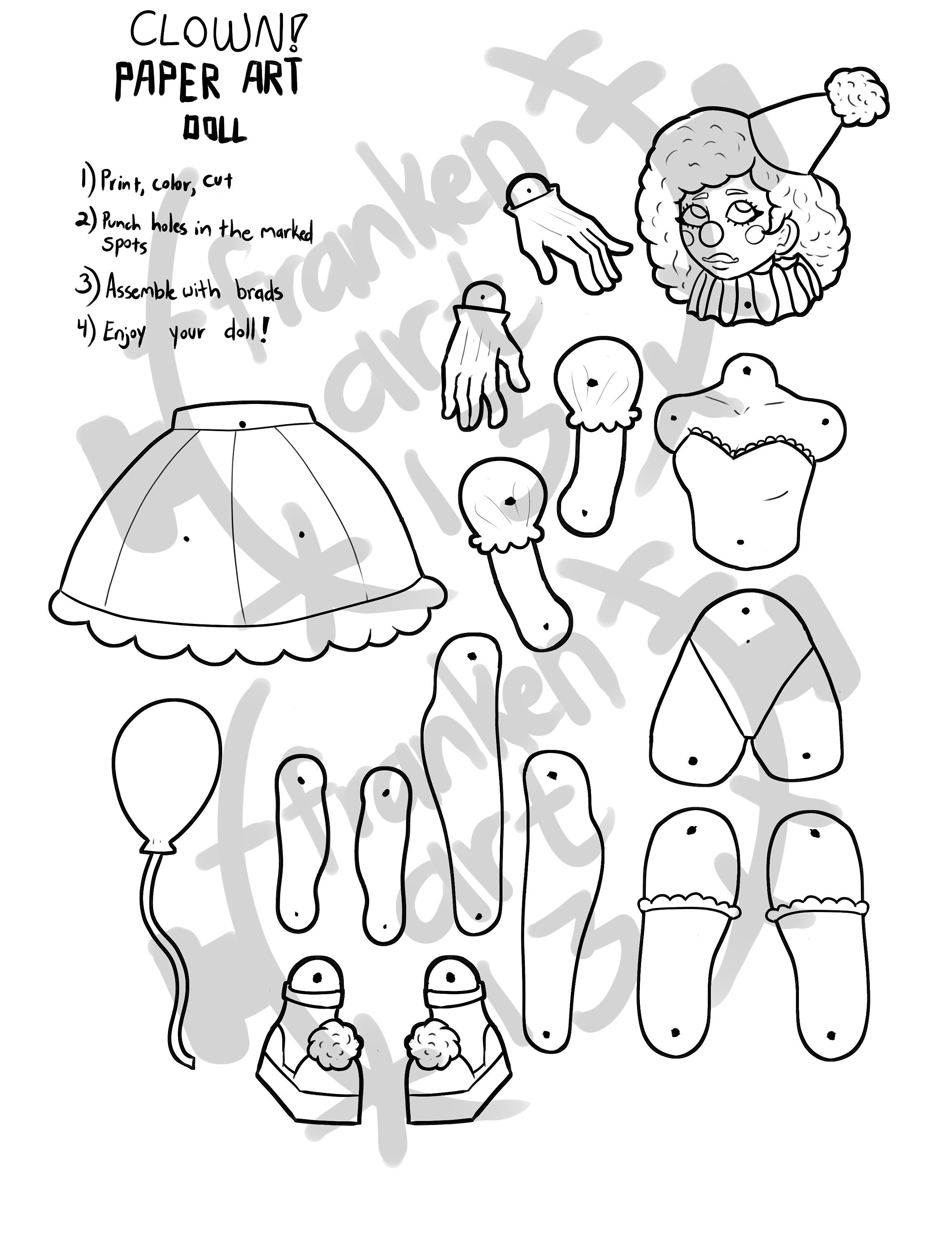 Articulated Clown Paper Doll Clown Girl PRINTABLE DIY - Etsy