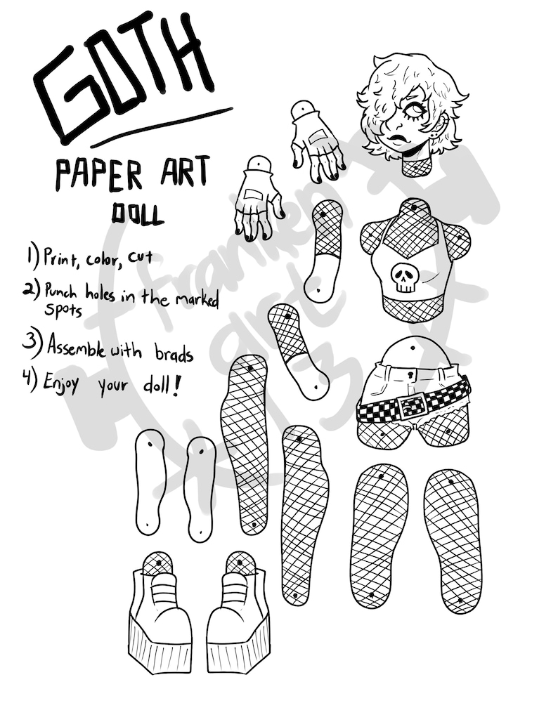 Articulated Goth Paper Doll Goth Girl PRINTABLE DIY Paper Doll Monster ...