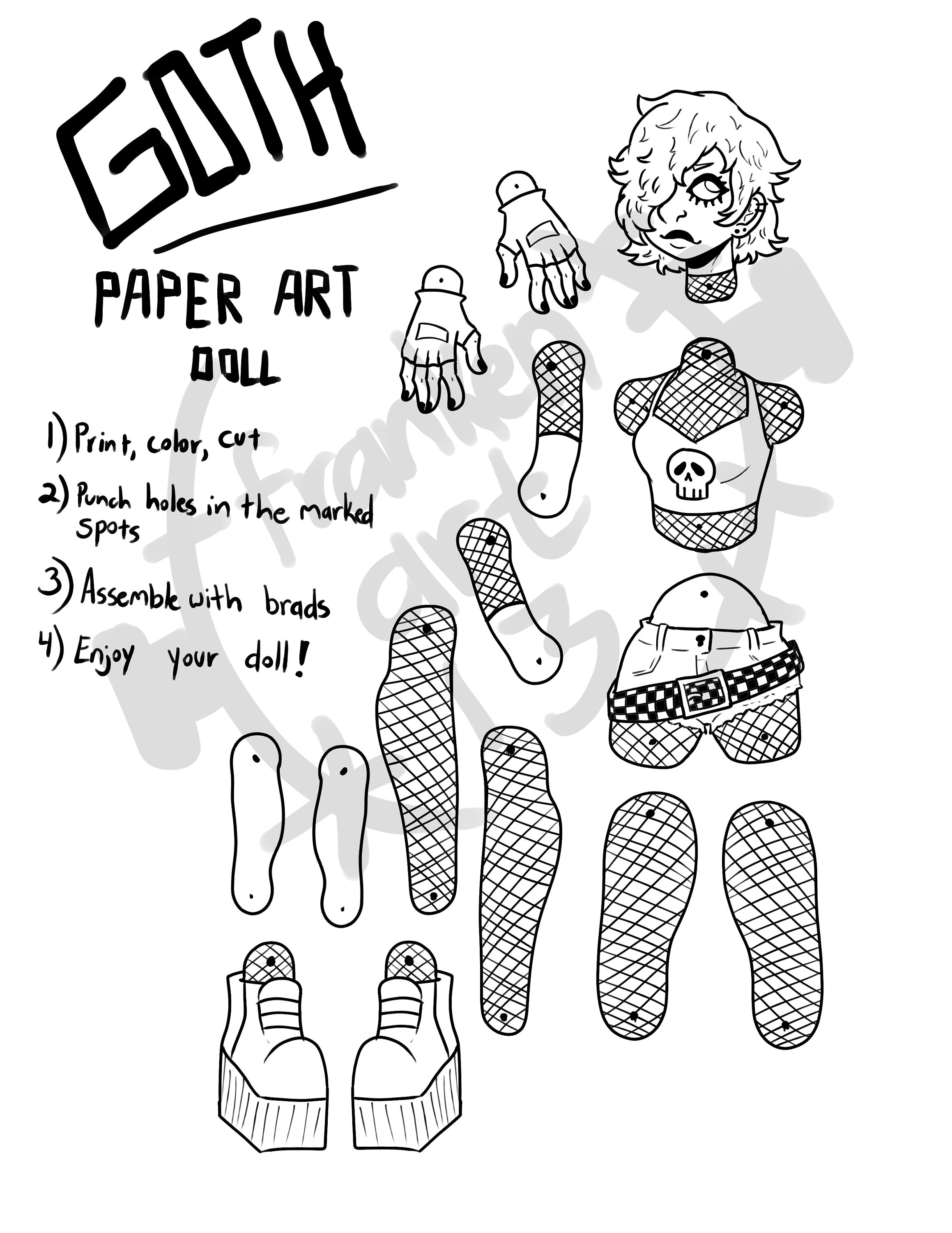 Articulated Goth Paper Doll Goth Girl PRINTABLE DIY Paper Doll Monster ...