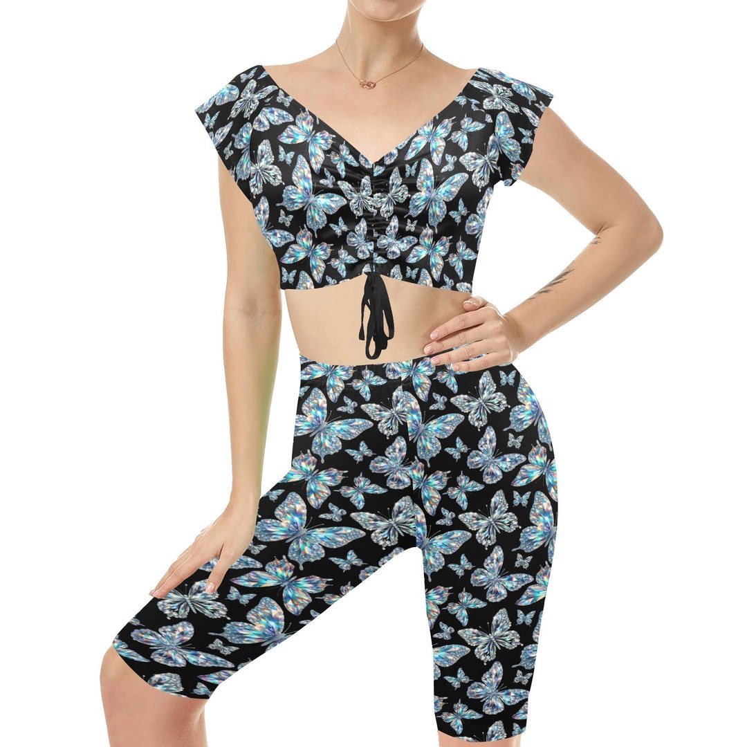 AURORA BUTTERFLY DREAMS Cinch Crop Top & Shorts Set Crystal Butterfly ...