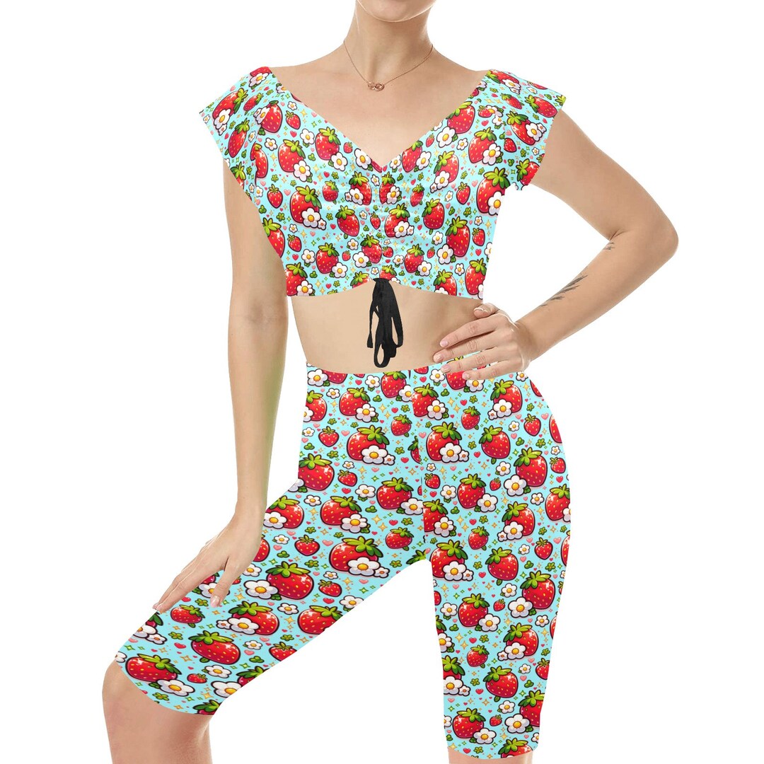 RAVE BERRY BLOOM Cinch Crop Top & Shorts Set Women's Rave Wear Rave ...