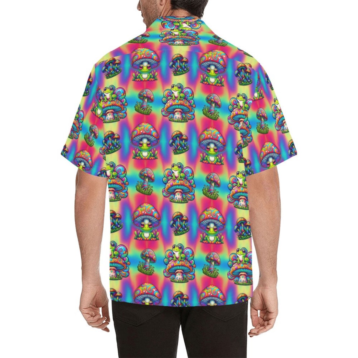 TRIPPY TOAD TECHNICOLOR Men's Button Down Shirt Music Festival Top Rave ...