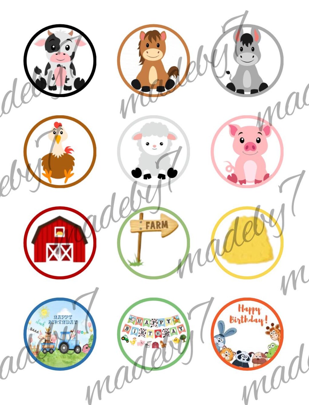 Farm Animals Edible Toppers, Oreo Toppers, Treats Toppers, Kids ...