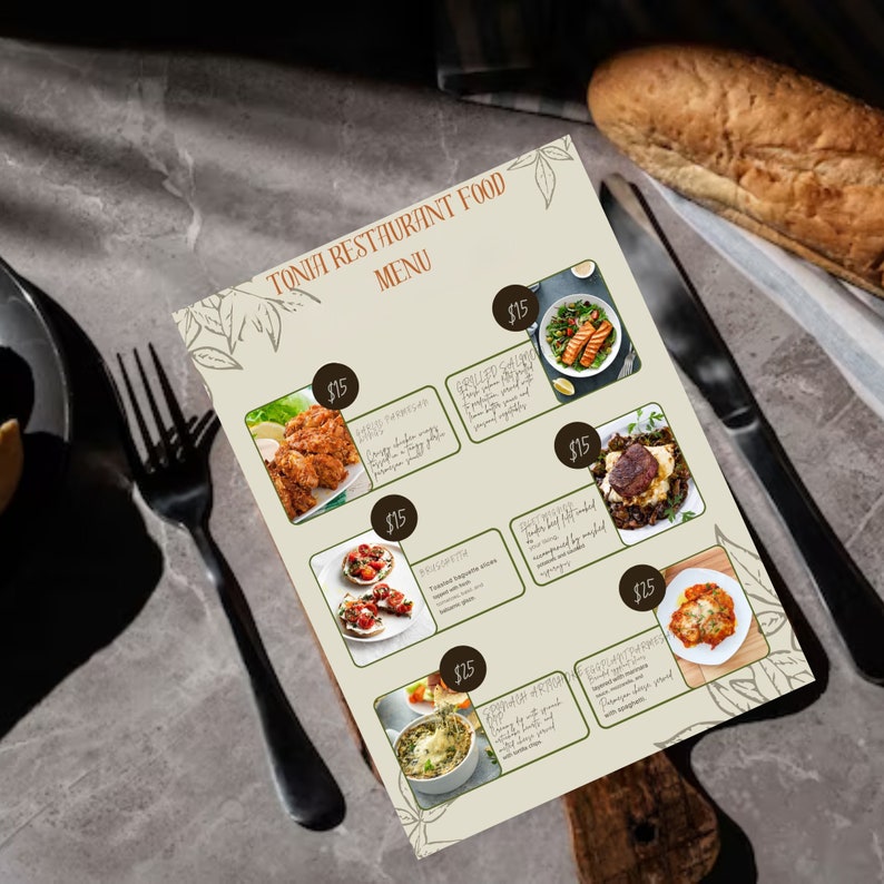 Restaurant Food Menu, Printable and Editable, Menu, Food and Drink Menu ...