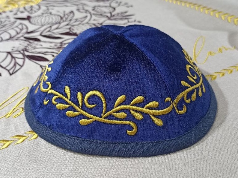 Shabbat Kippah-premium Yarmulke With Golden Embroidery-jewish Kippah - Etsy