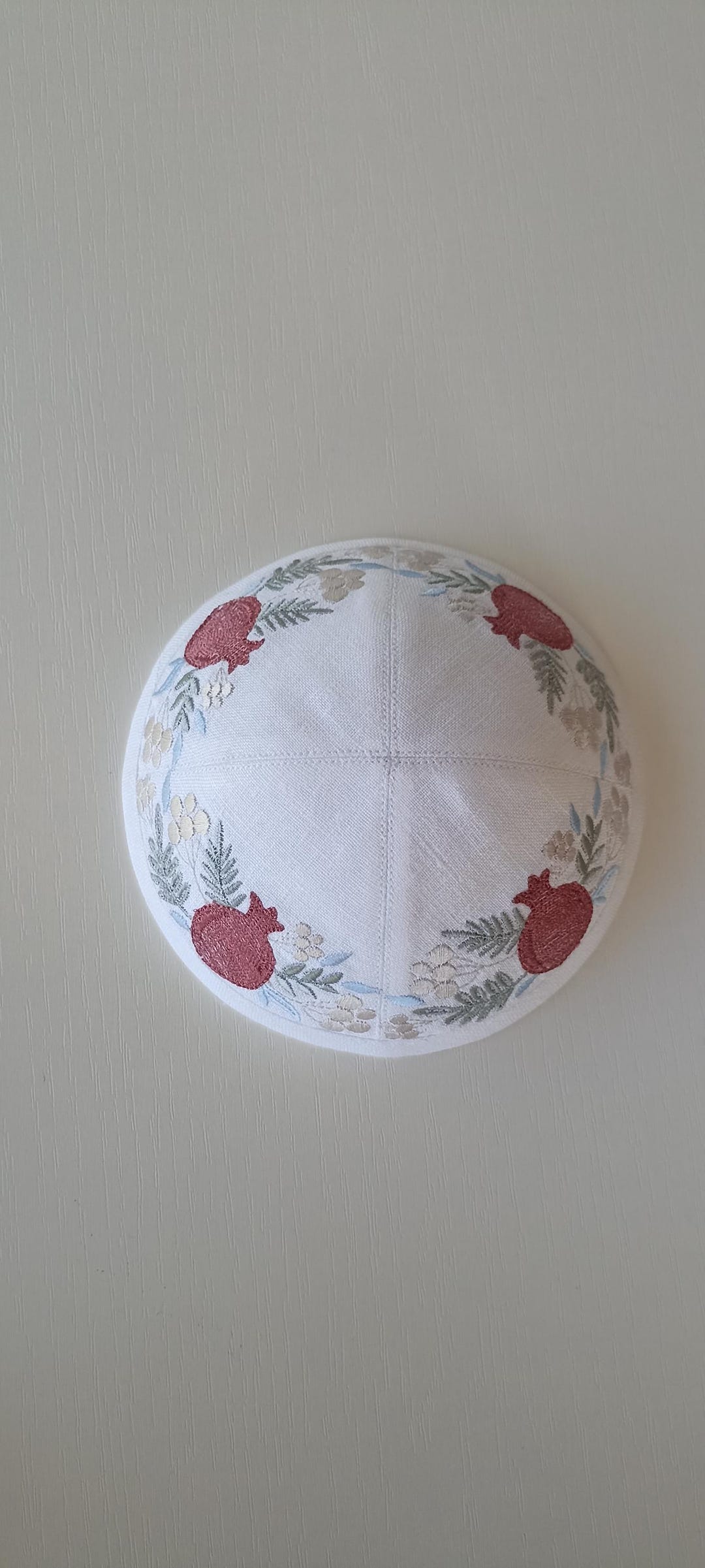 White Linen Kippah With Pomegranate Embroidery-elegant Wedding Yarmulke ...