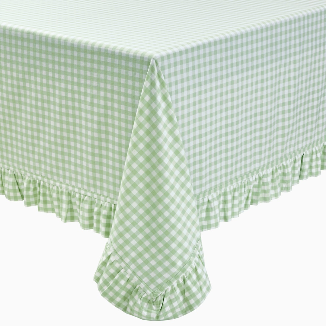 Green Gingham Rectangular Tablecloth With Ruffle - Etsy