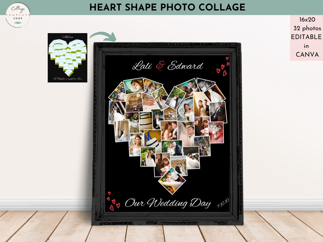Heart Photo Collage Template 32 Photos, INSTANT DOWNLOAD, Editable ...