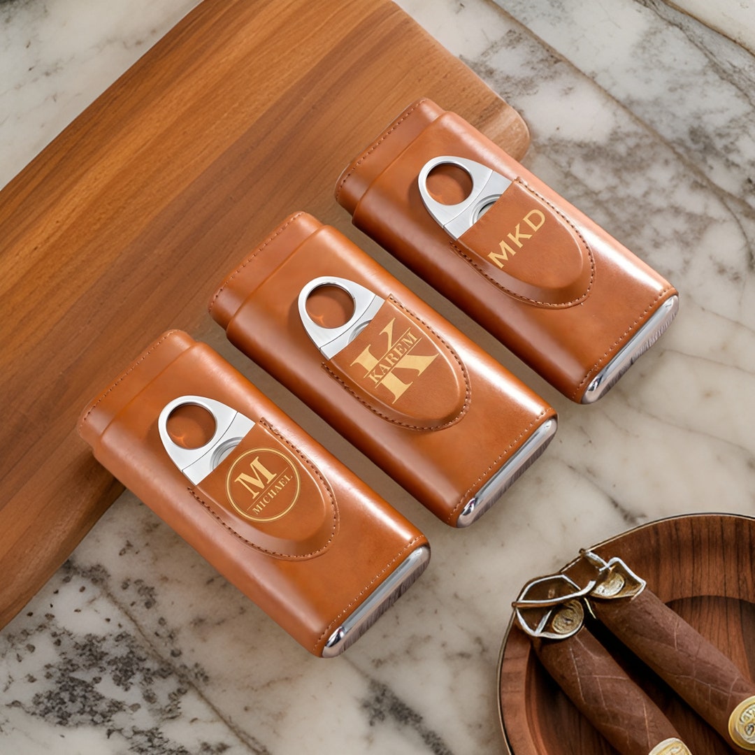 Personalized Cigar Case, Custom Leather Cigar Holder With Cutter, Cigar ...