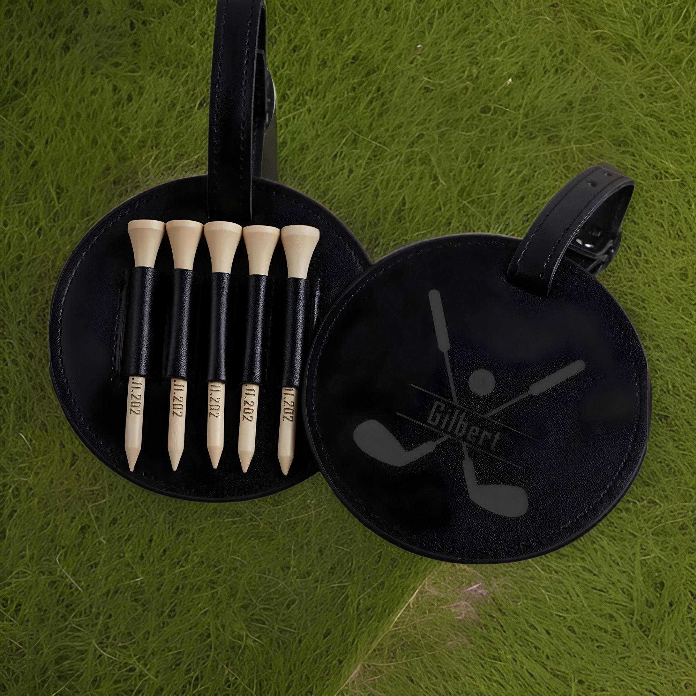 Personalized Golf Tee Bag,leather Golf Bag Tag,man-golf Tee Holder ...