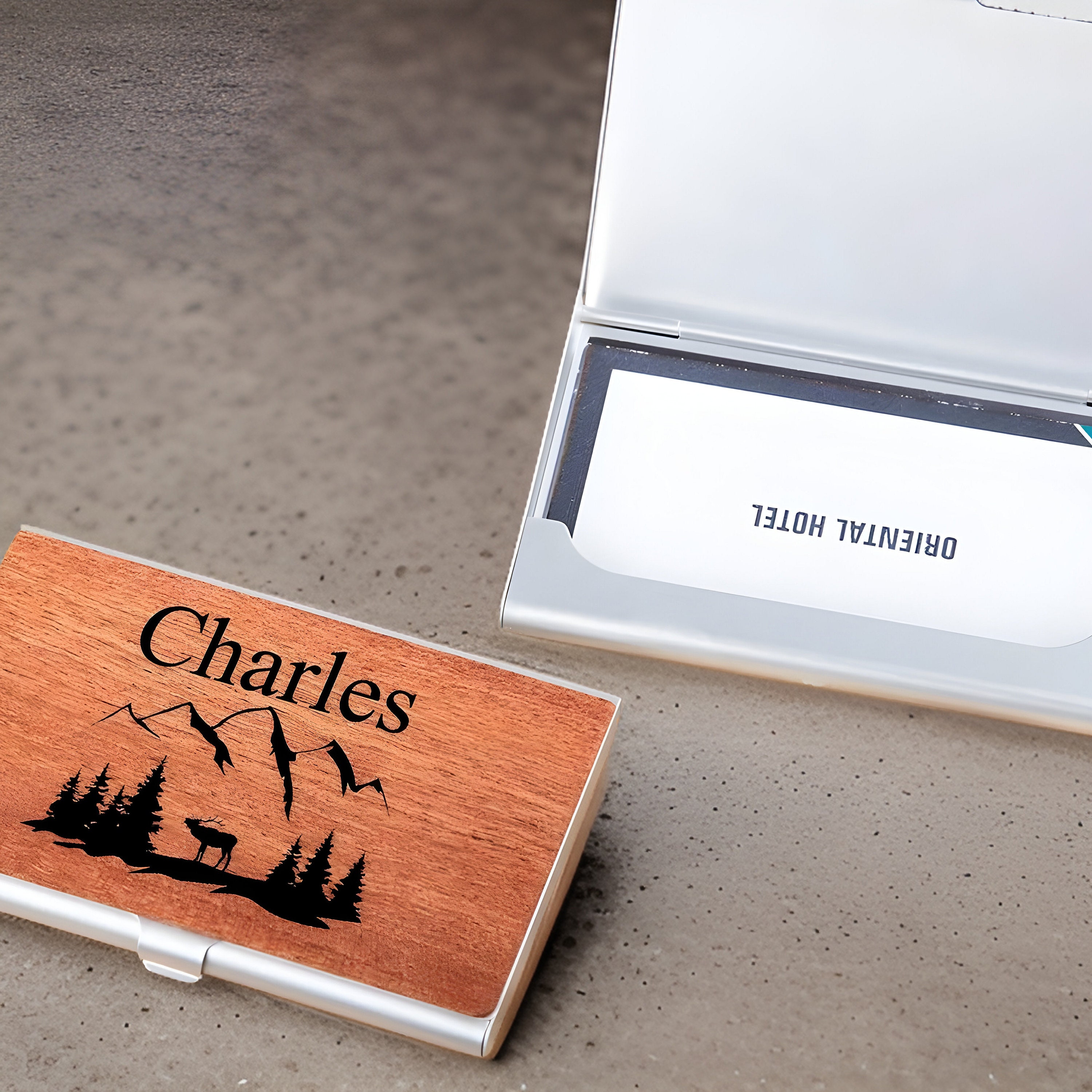 Personalized BUSINESS CARD HOLDER Case Custom Engraved for Him Dad Men ...