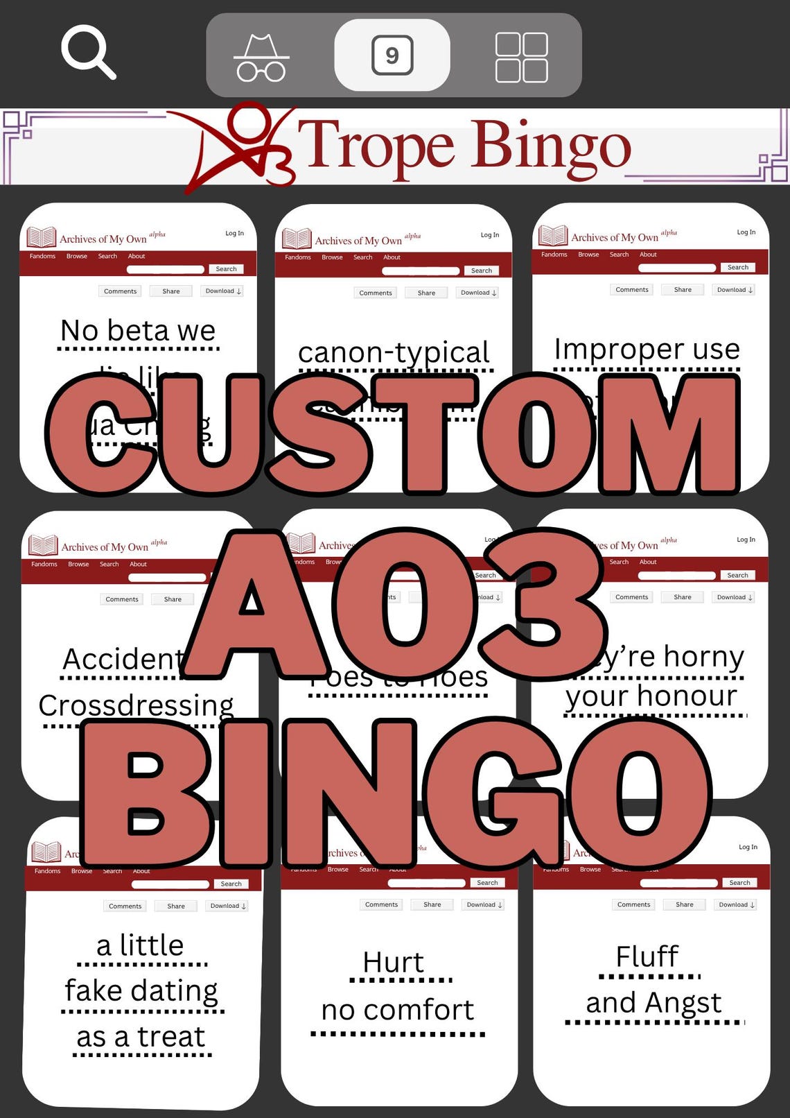 Custom Ao3 Bingo Card Canva Template: Editable Party Game (printable ...