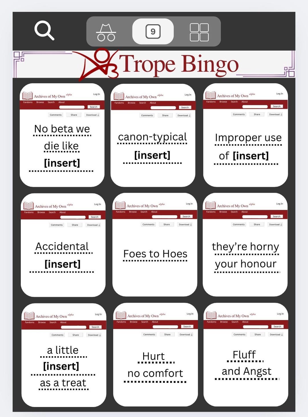 Custom Ao3 Bingo Card Canva Template: Editable Party Game (printable ...