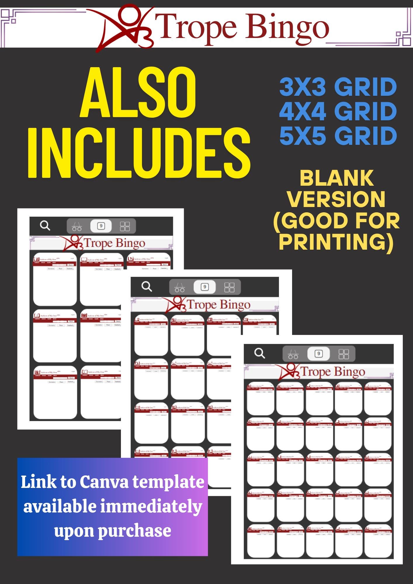 Custom Ao3 Bingo Card Canva Template: Editable Party Game (printable ...