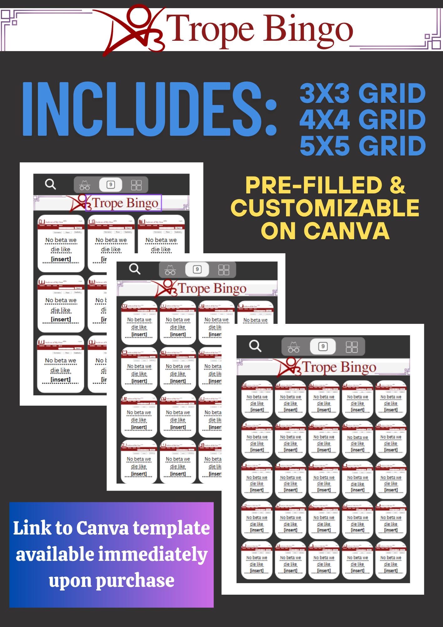 Custom Ao3 Bingo Card Canva Template: Editable Party Game (printable ...
