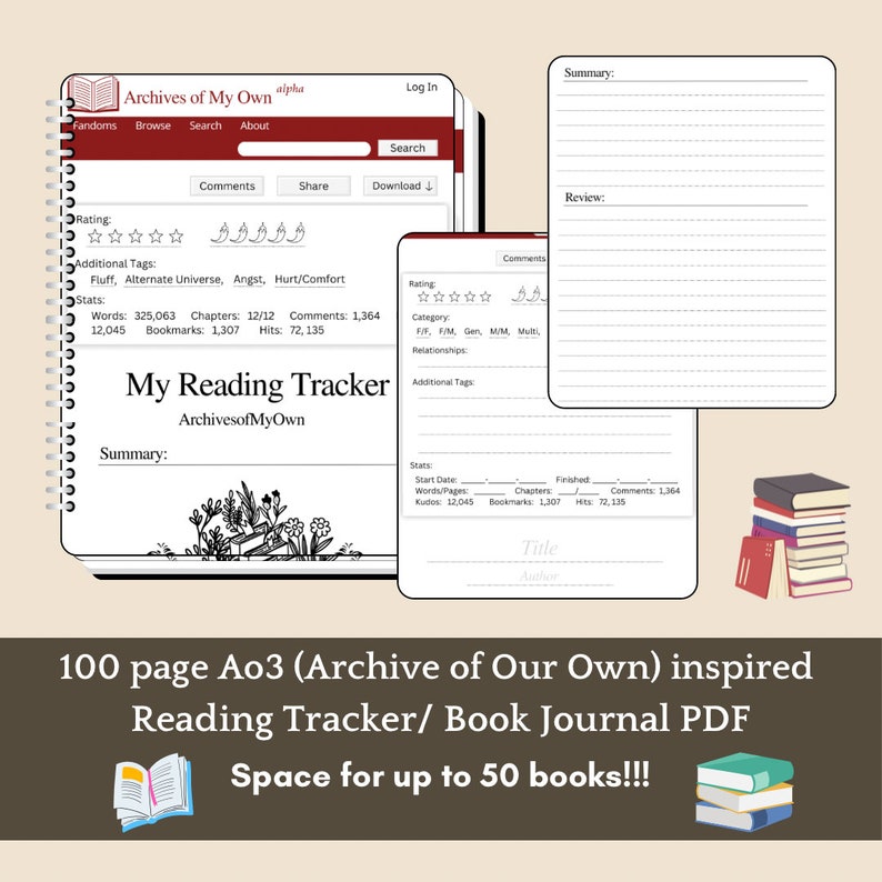Digital Fanfic Review Reading Tracker Journal Ao3 Themed 100 Page Book ...