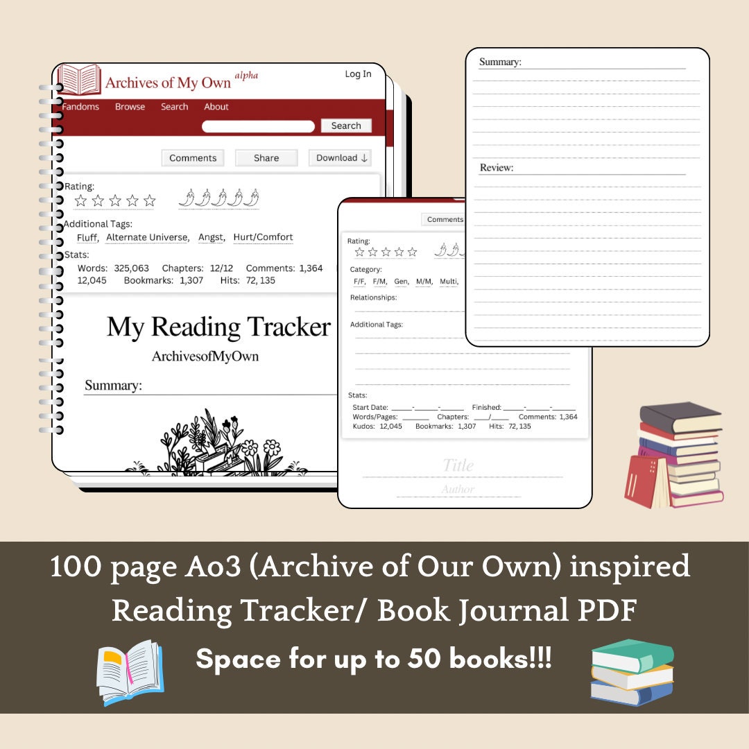 Digital Fanfic Review Reading Tracker Journal Ao3 Themed 100 Page Book ...