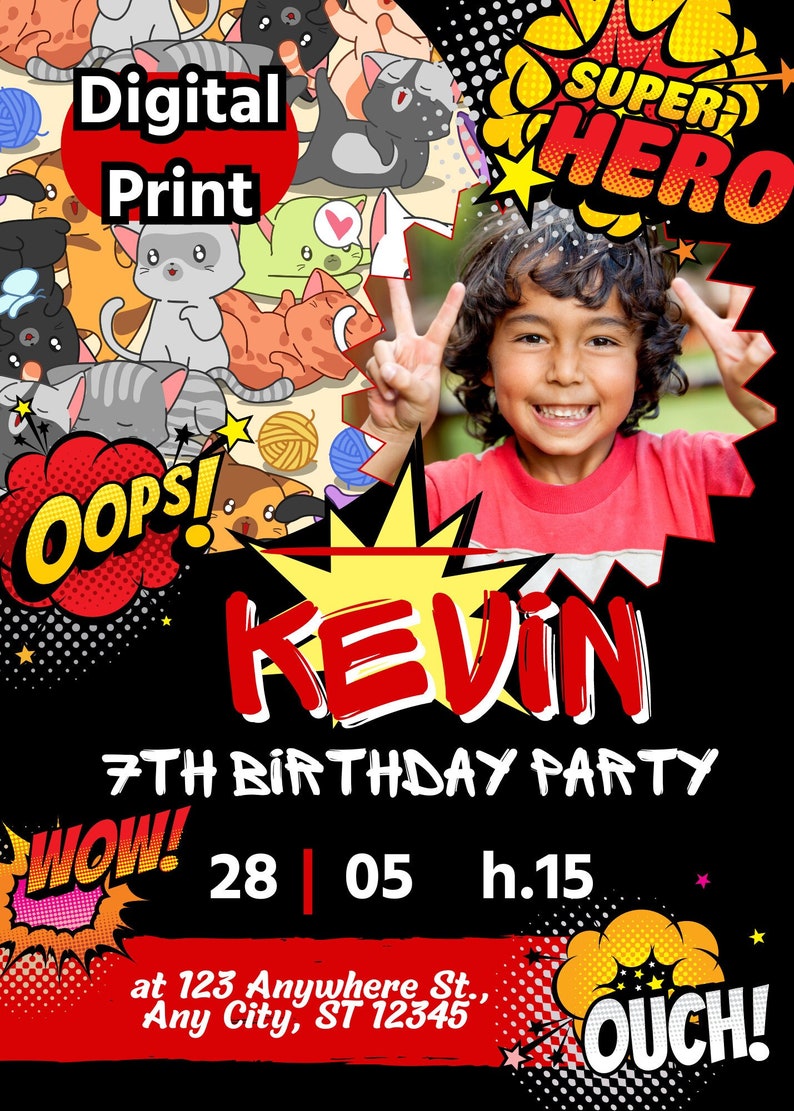 Superhero Comics Birthday Invitation Editable Digital Boy's Party ...