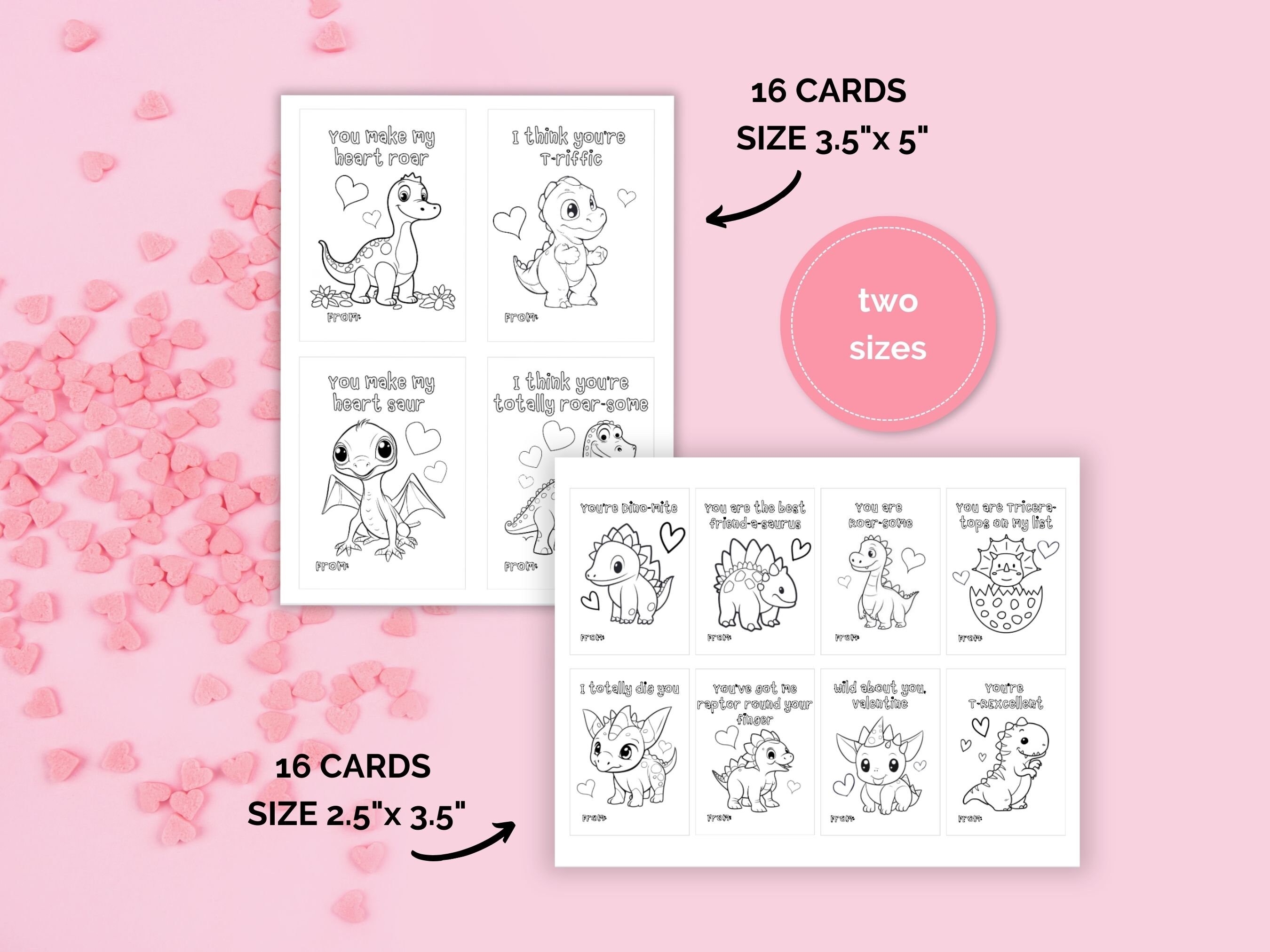 Dinosaur Valentine Coloring Cards for Kids - Printable Valentine's Day ...