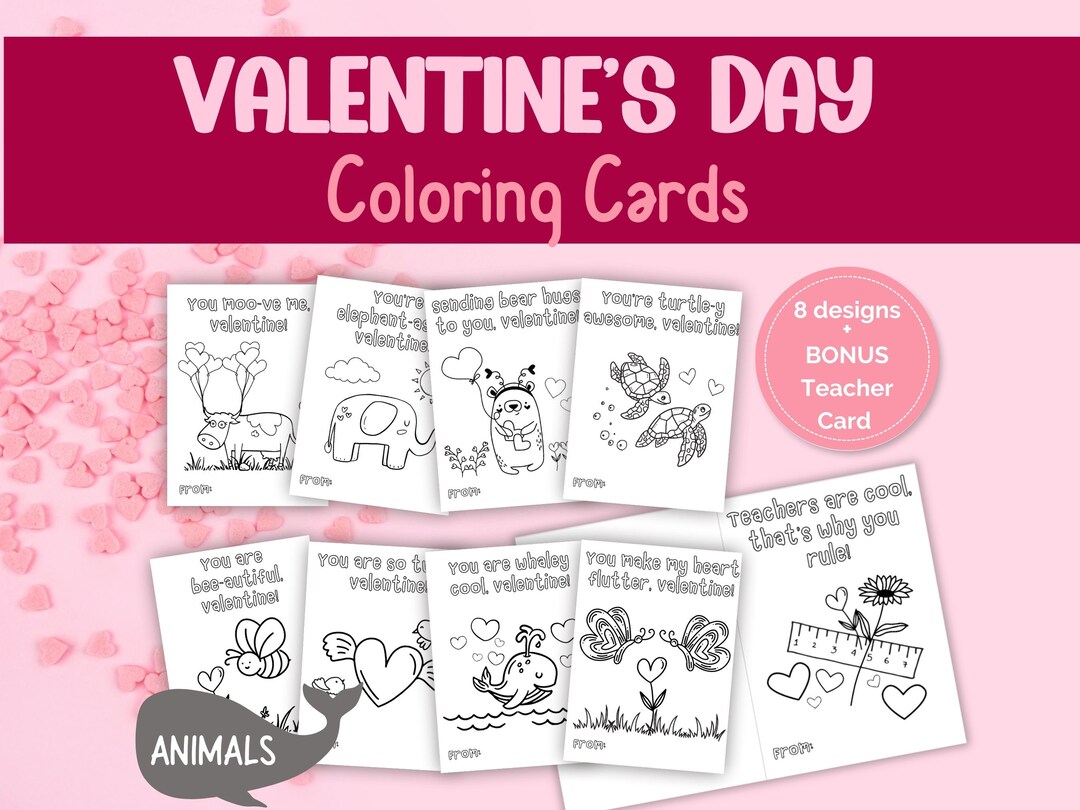 Valentine Coloring Cards for Kids - Printable Valentine's Day Cards ...