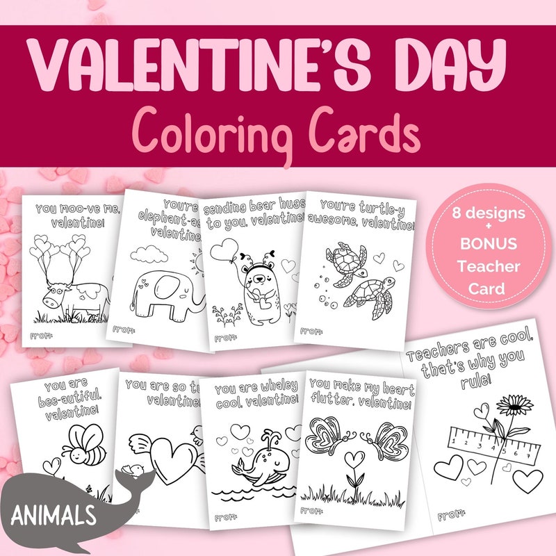 Coloring Valentines Card - Etsy