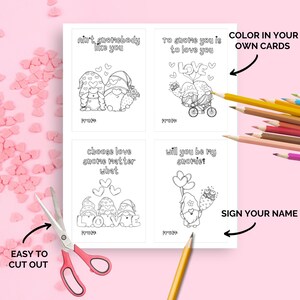 Gnome Valentine Coloring Cards for Kids Printable Valentine's Day Cards ...