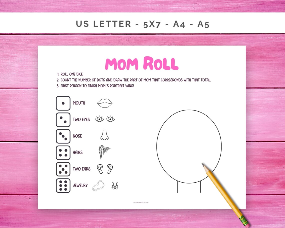 Mothers Day Dice Game, Printable Games, Classroom, Roll a Mom, Instant ...