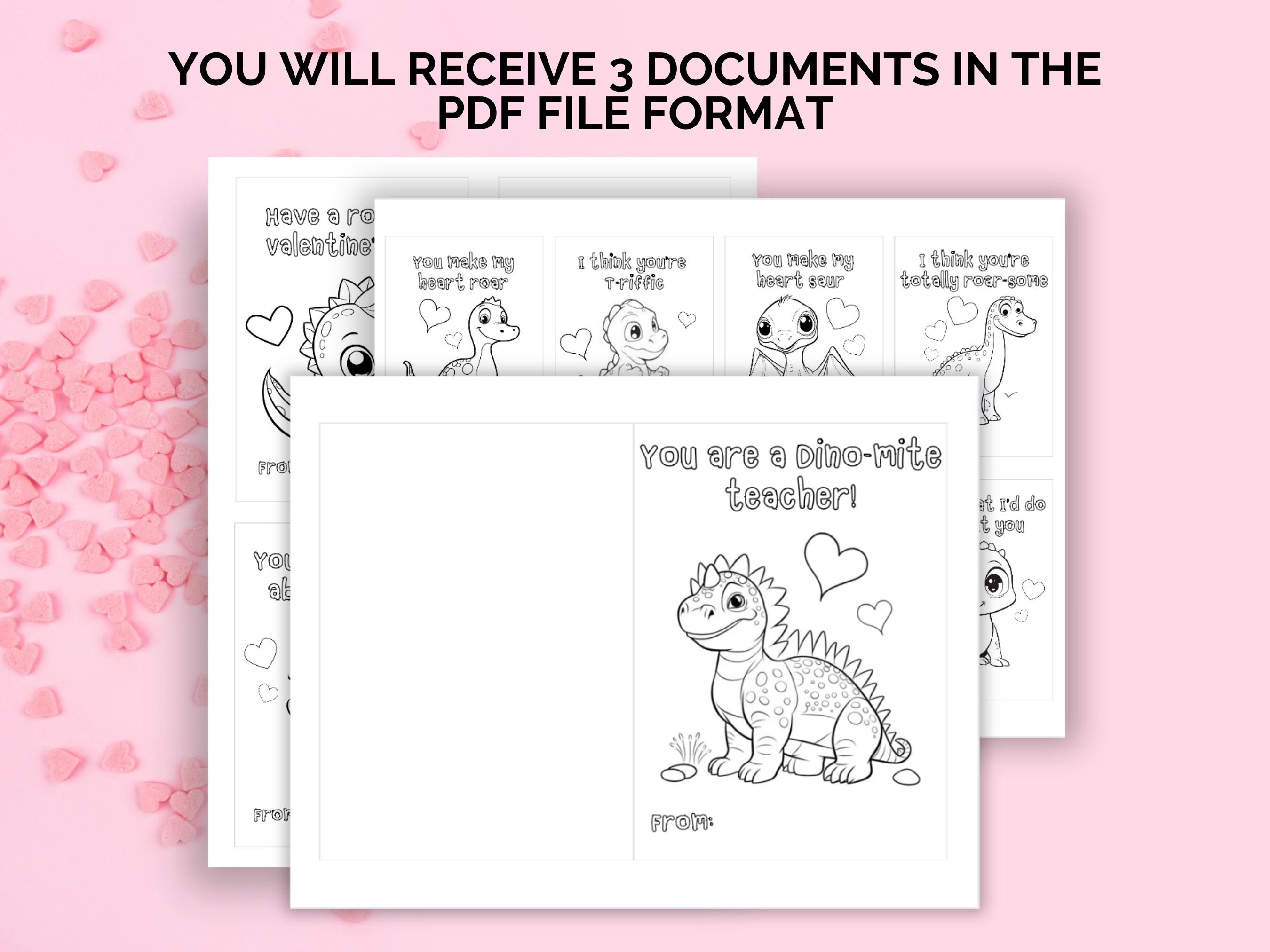Dinosaur Valentine Coloring Cards for Kids - Printable Valentine's Day ...