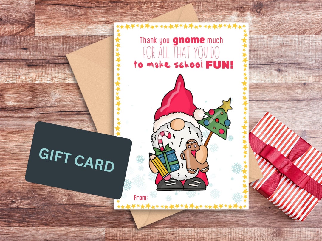Teacher Christmas Gift Card Holder - Gnome - Printable - Teacher ...