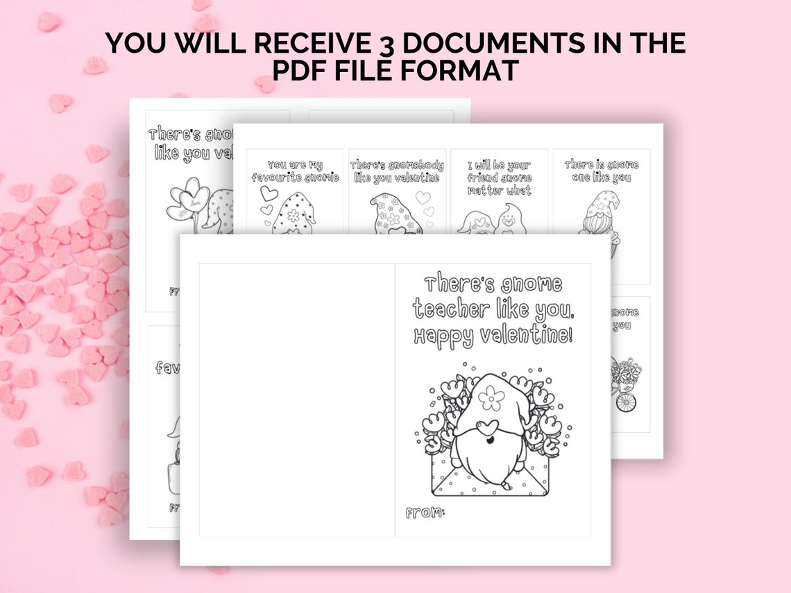 Gnome Valentine Coloring Cards for Kids Printable Valentine's Day Cards ...