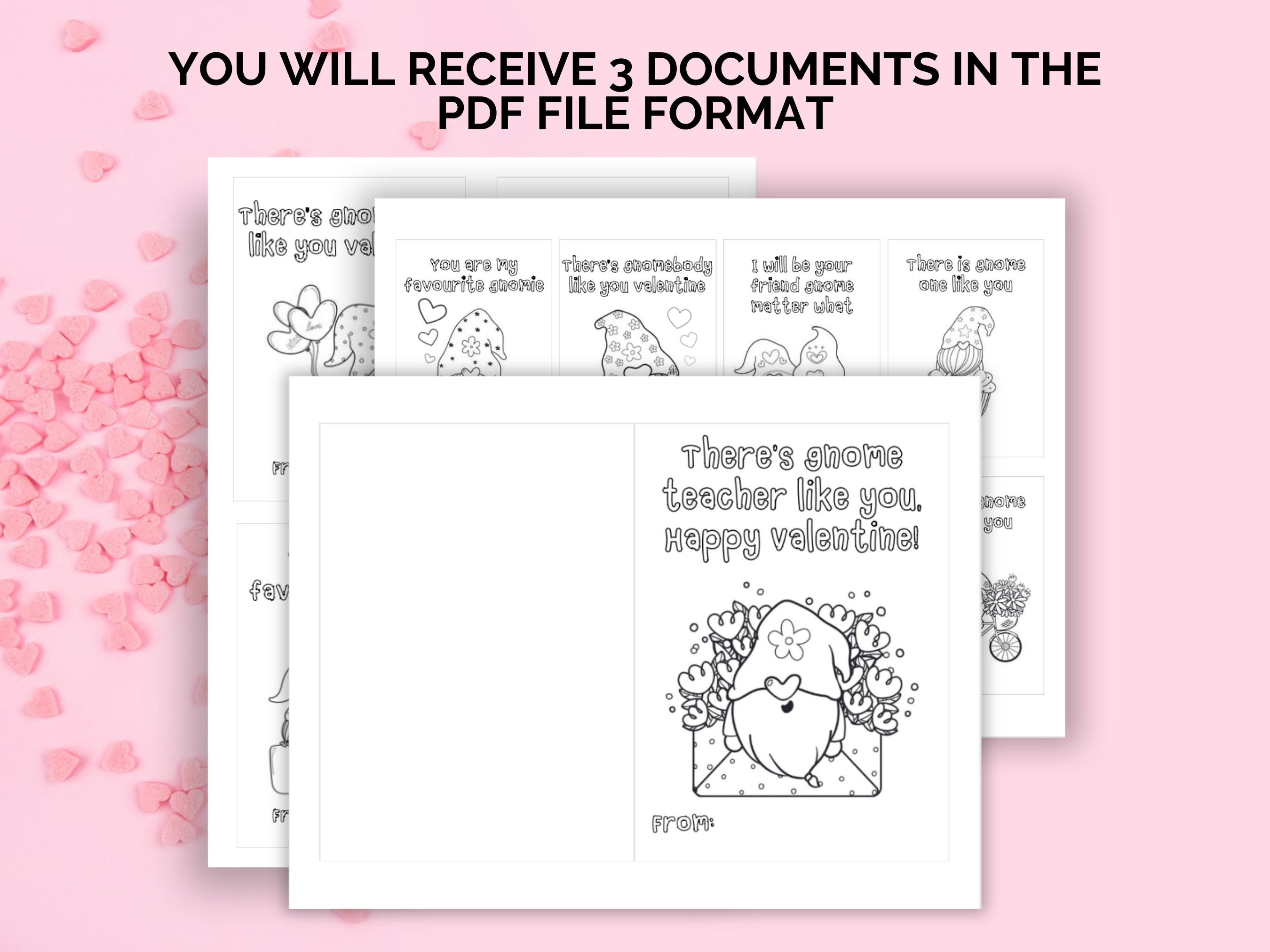 Gnome Valentine Coloring Cards for Kids Printable Valentine's Day Cards ...