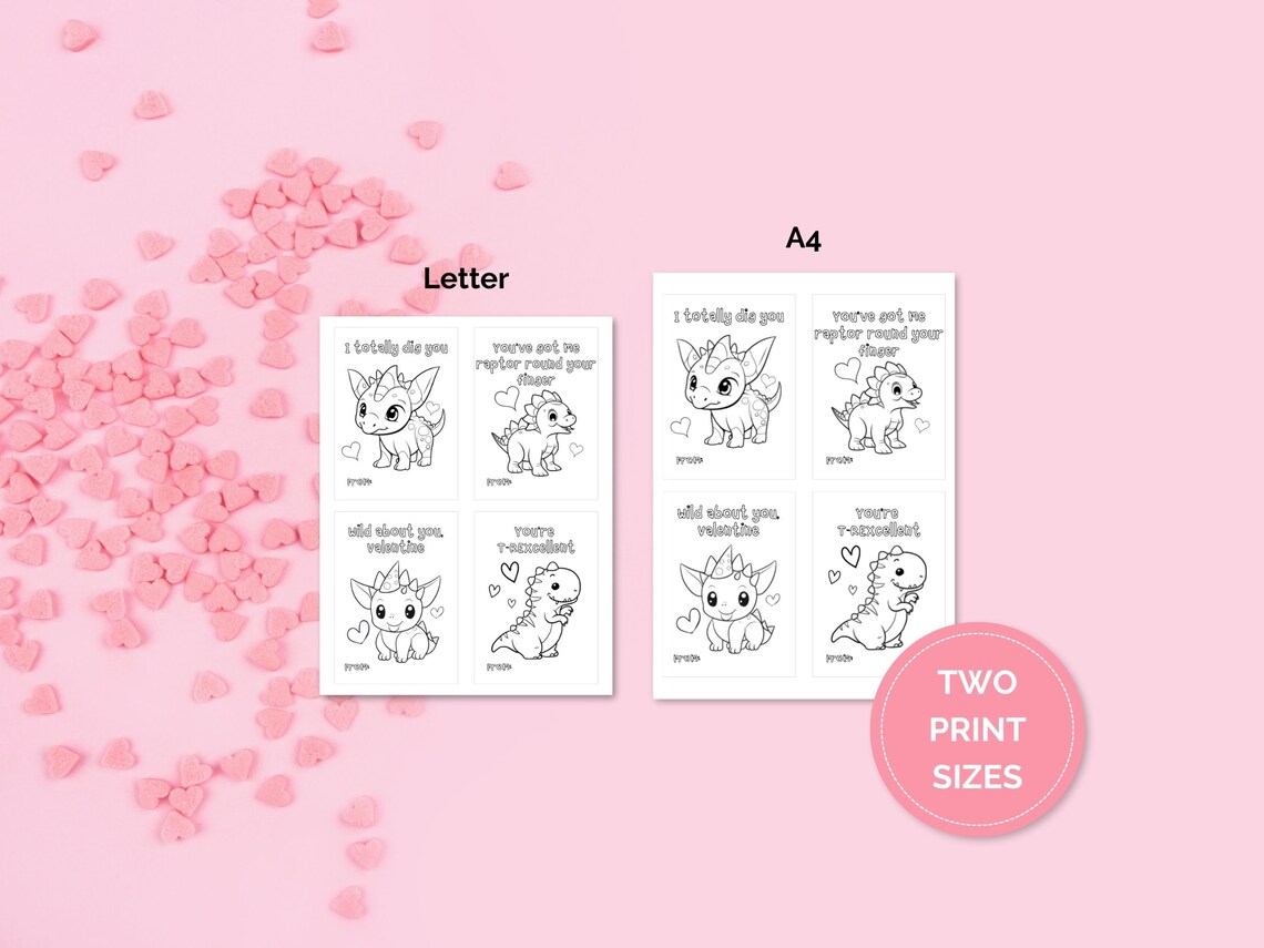 Dinosaur Valentine Coloring Cards for Kids - Printable Valentine's Day ...