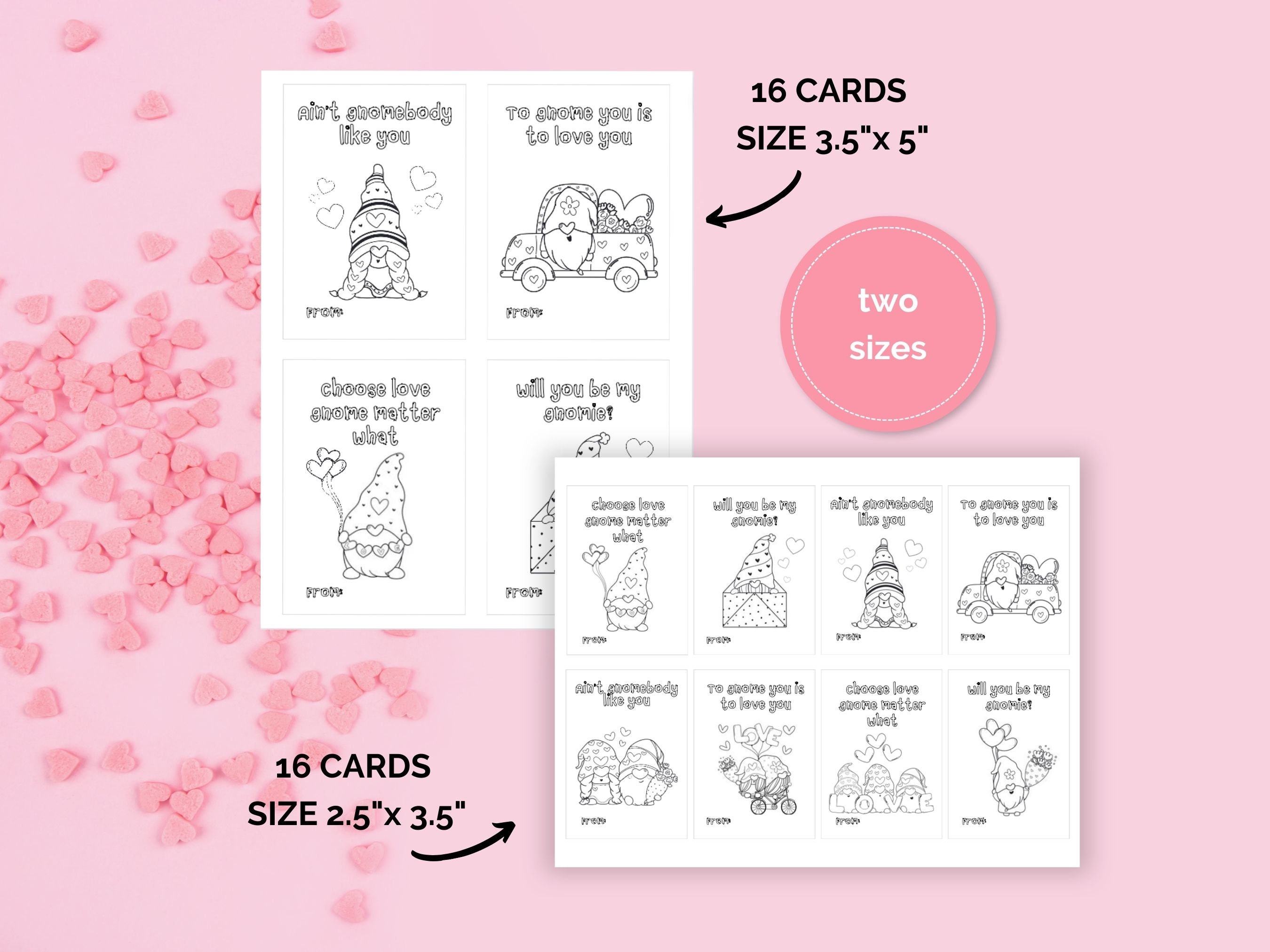 Gnome Valentine Coloring Cards for Kids Printable Valentine's Day Cards ...