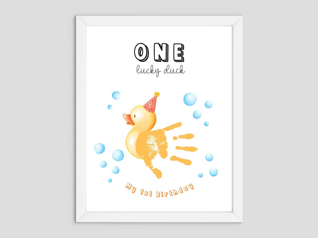One Lucky Duck - First Birthday - Handprint Art Craft - Mom Dad Grandma ...