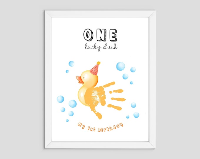 One Lucky Duck First Birthday Handprint Art Craft Mom Dad Grandma ...