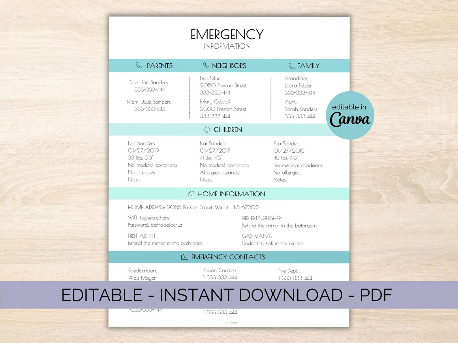 Emergency Information Sheet - Important Information PDF - Emergency ...