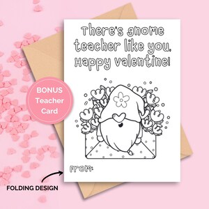 Gnome Valentine Coloring Cards for Kids Printable Valentine's Day Cards ...