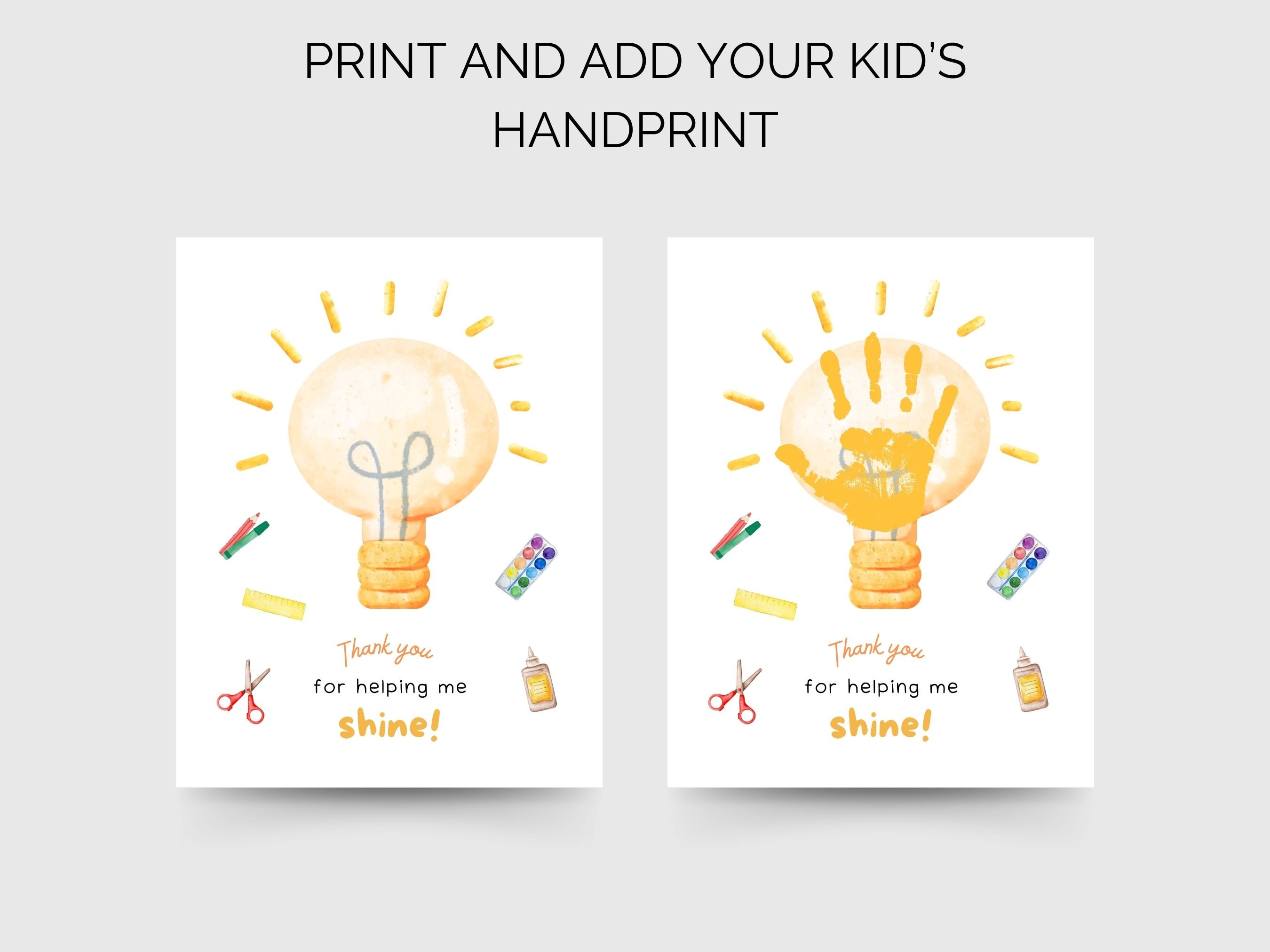 Thank You for Helping Me Shine - Handprint Art Craft - Light Bulb ...