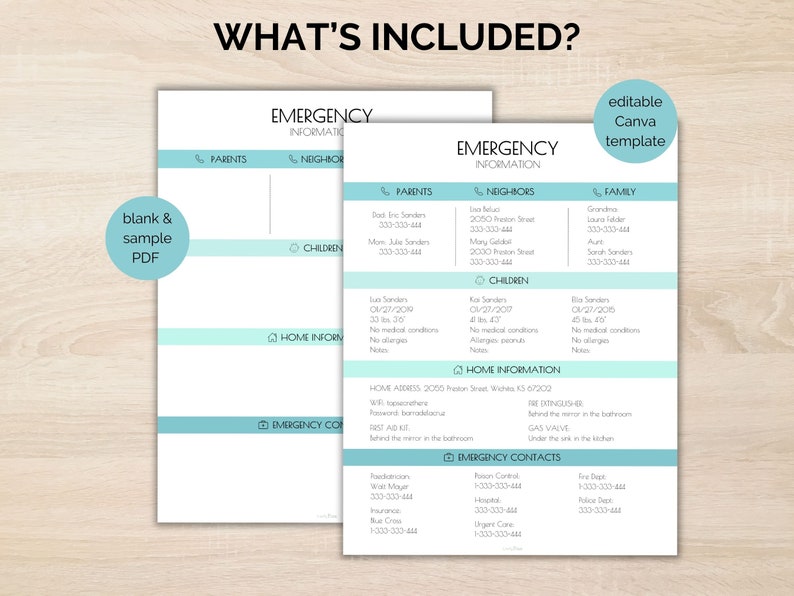 Emergency Information Sheet - Important Information PDF - Emergency ...
