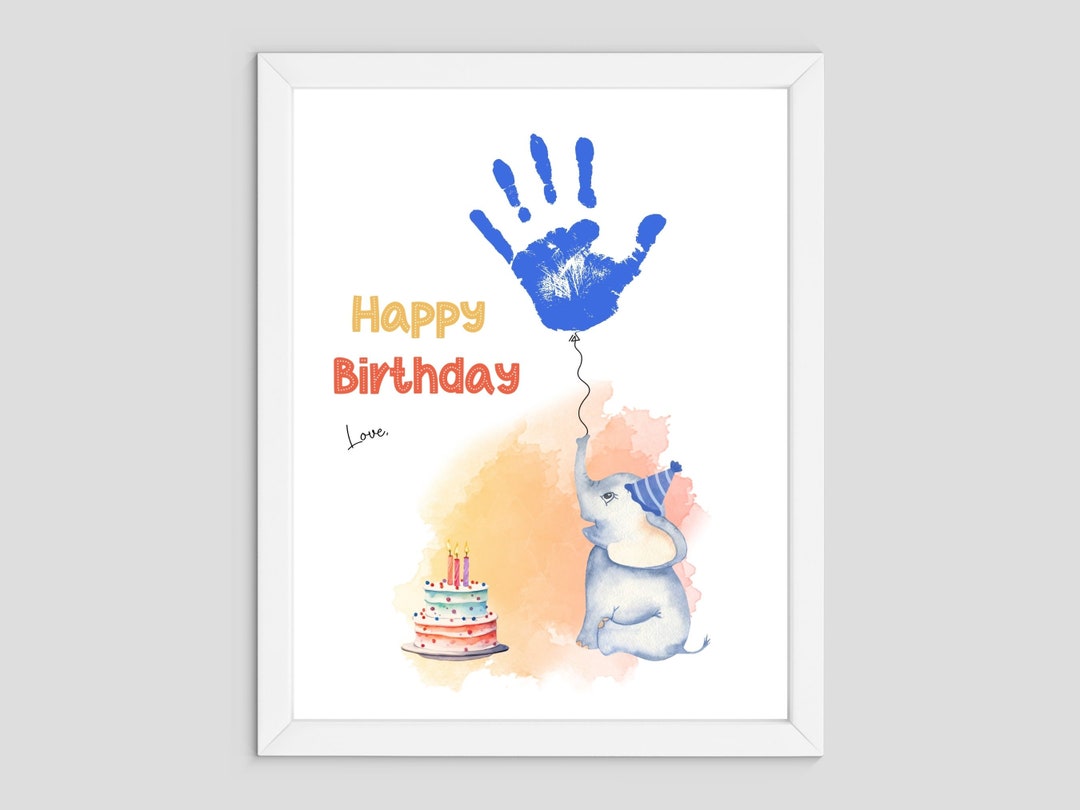 Happy Birthday - Elephant Balloon Handprint Art Craft - Mom Dad Grandma ...