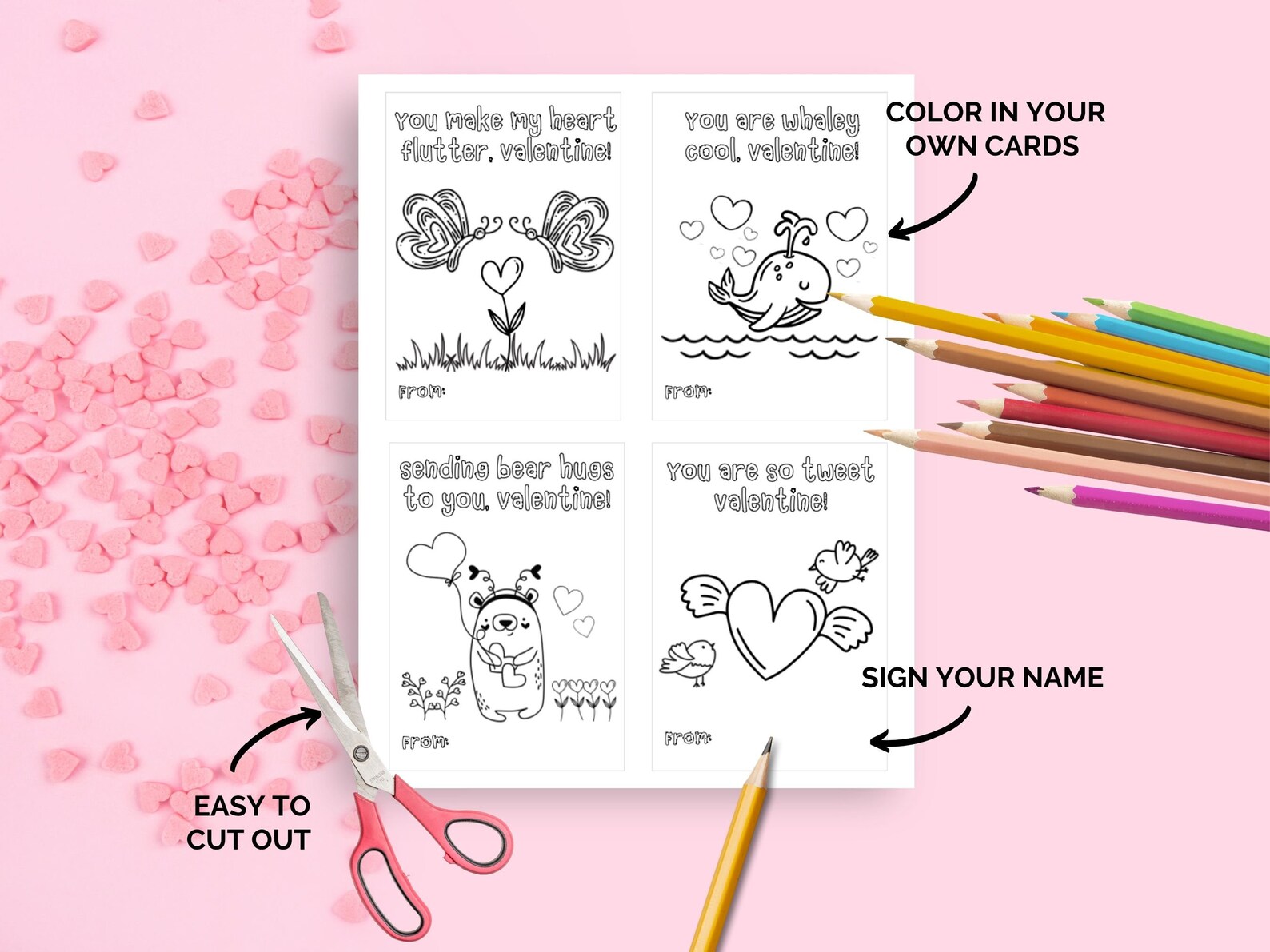 Valentine Coloring Cards for Kids - Printable Valentine's Day Cards ...