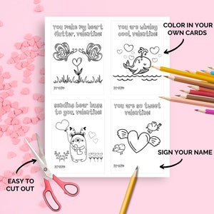 Valentine Coloring Cards for Kids - Printable Valentine's Day Cards ...