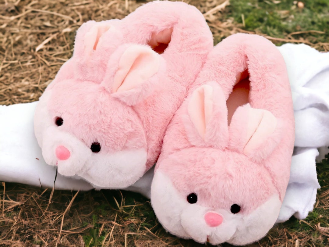 Cute Bunny Bag Heel Plush Slippers Winter Warm Animal Slippers, Furry ...