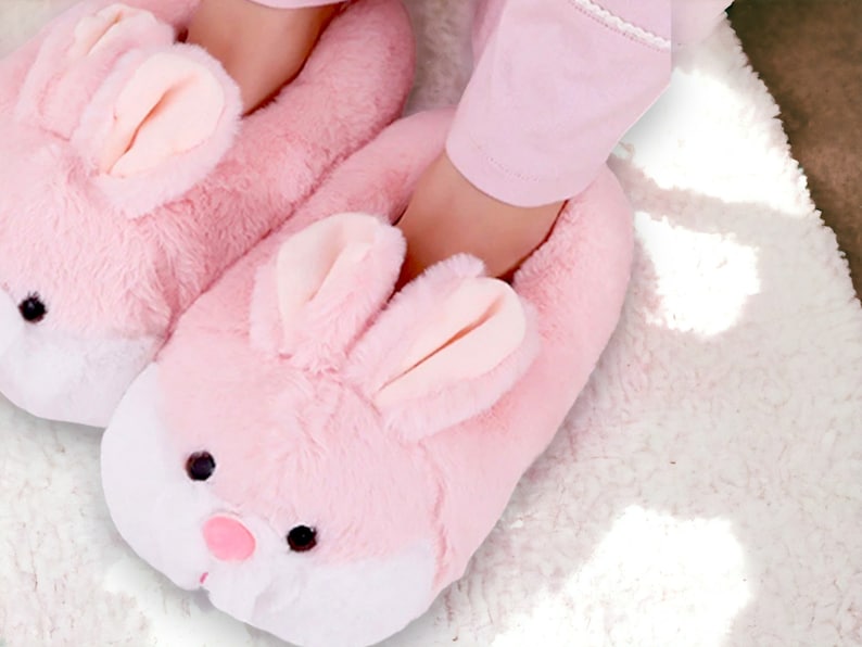 Cute Bunny Bag Heel Plush Slippers Winter Warm Animal Slippers, Furry ...