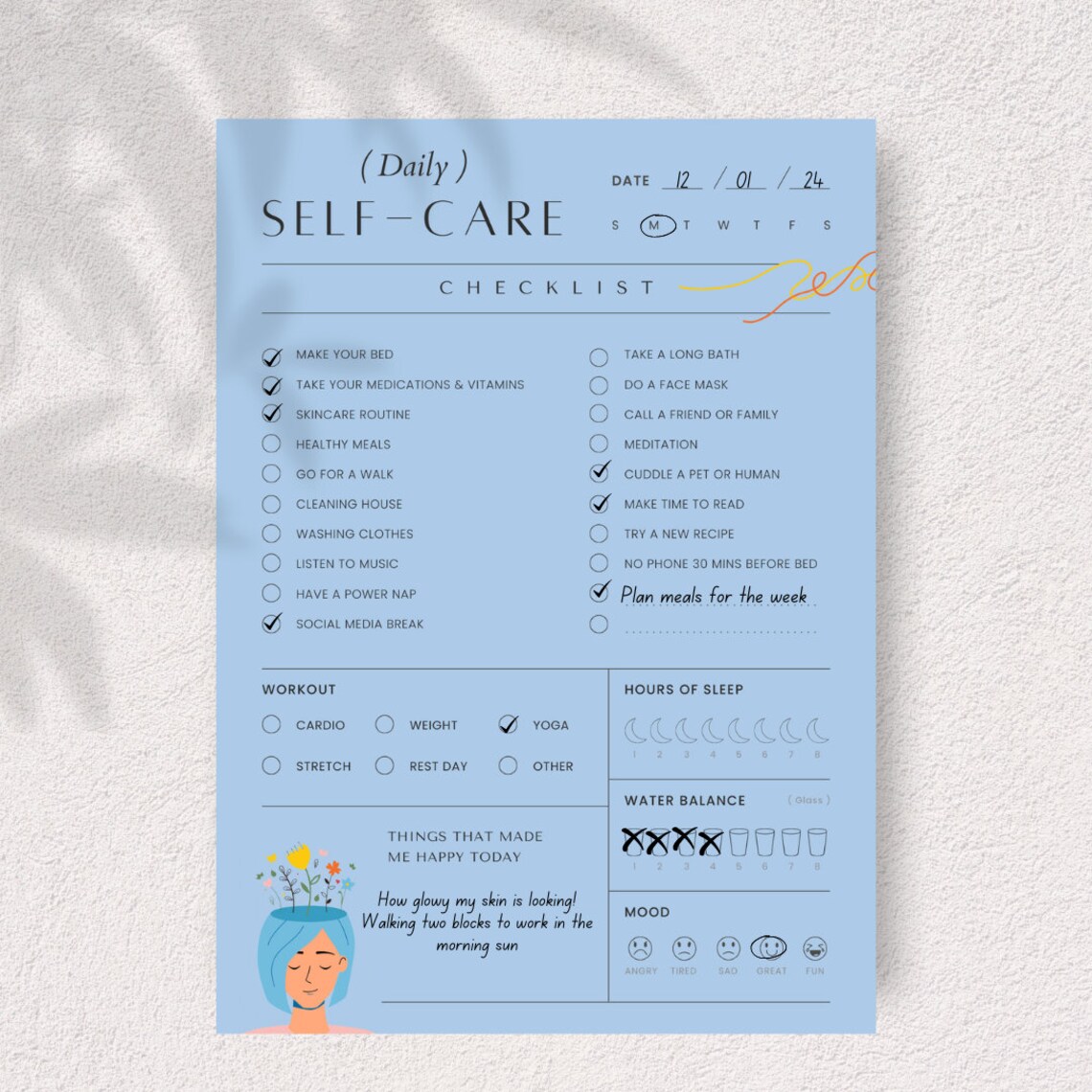Self Care Checklist, Printable Digital PDF Wellness Planner, Self Care ...
